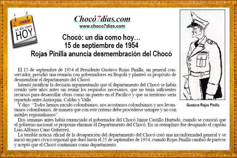 Chocó: un día como hoy… 15 de septiembre - Chocó7días.com