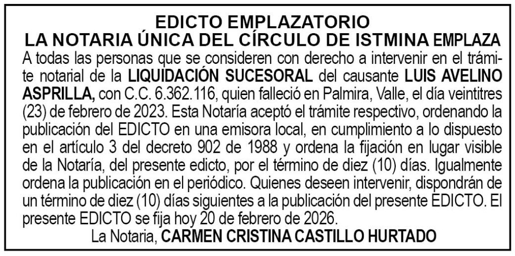 Edicto Luis Avelino Asprilla - Chocó7días.com